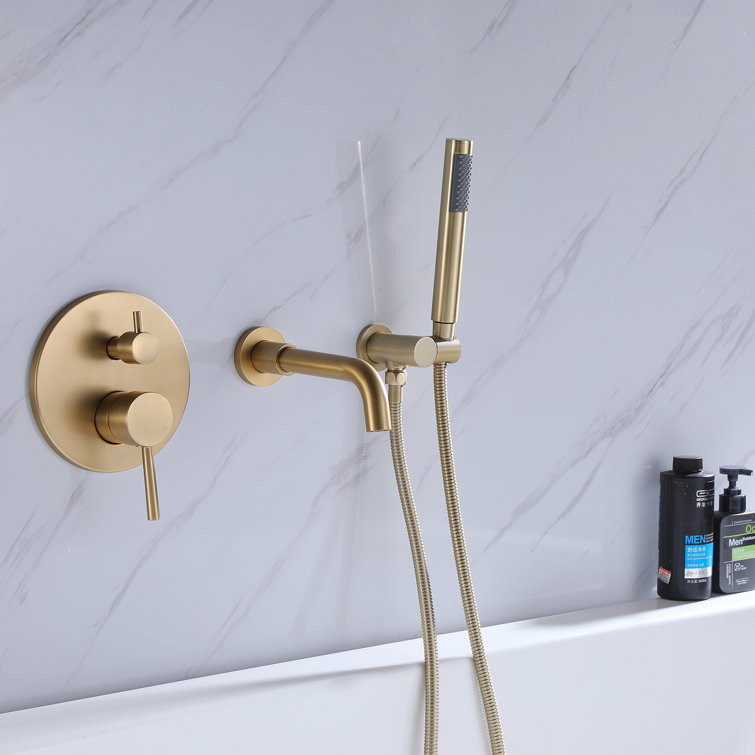 MODLAND Modern Wall Mounted Bathtub Faucet With Handheld Shower, Bathroom Solid Brass Tub Filler ...